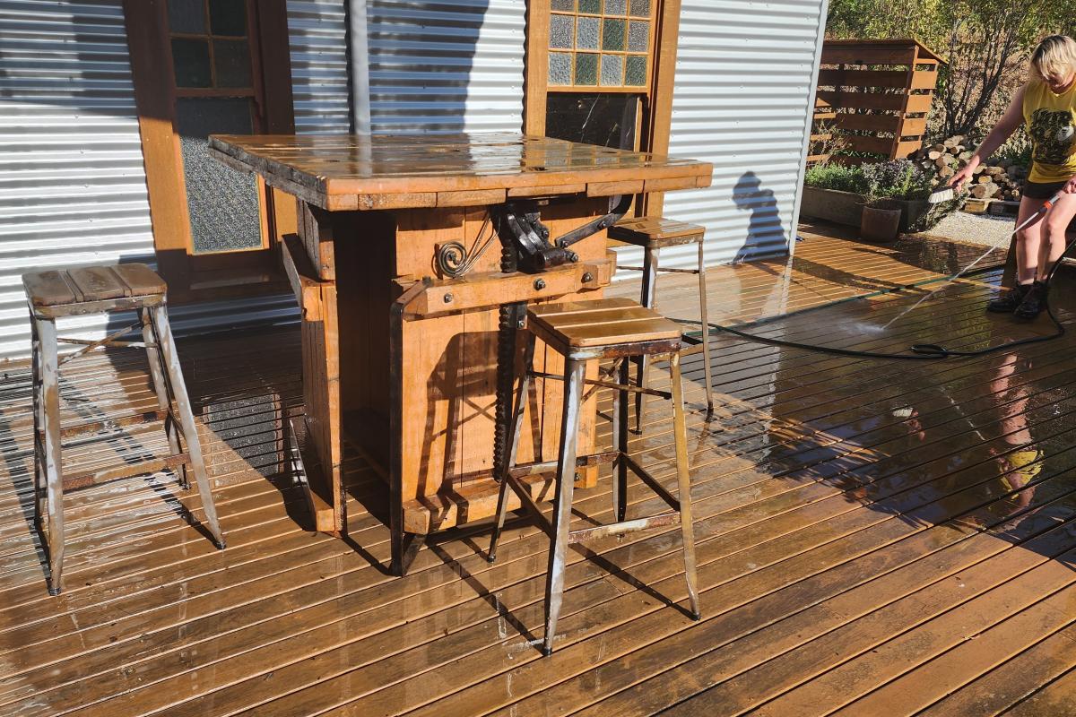 Awesome wool press bar leaner & 4 stools - Neighbourly Blenheim, Blenheim
